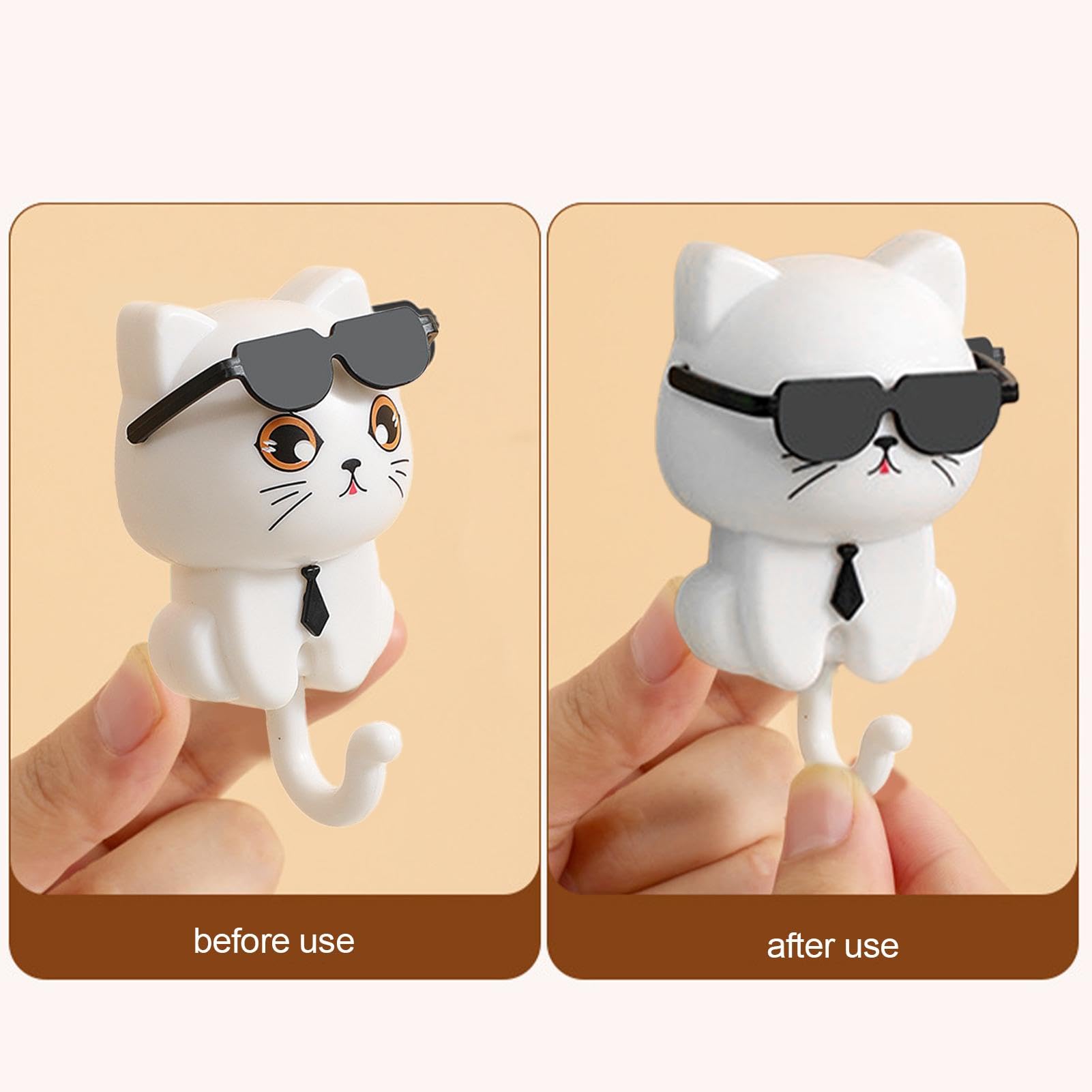 Cat Hooks - Long Lasting Cat Key Holder, Kitten Coat Hooks | Cute Cat Key Hook With Sunglasses Adhesive, Adhesive Coat Wall Mounted Hook, Multipurpose Coat Hooks Key Holder For Wall Coat Bag Scarf Hat