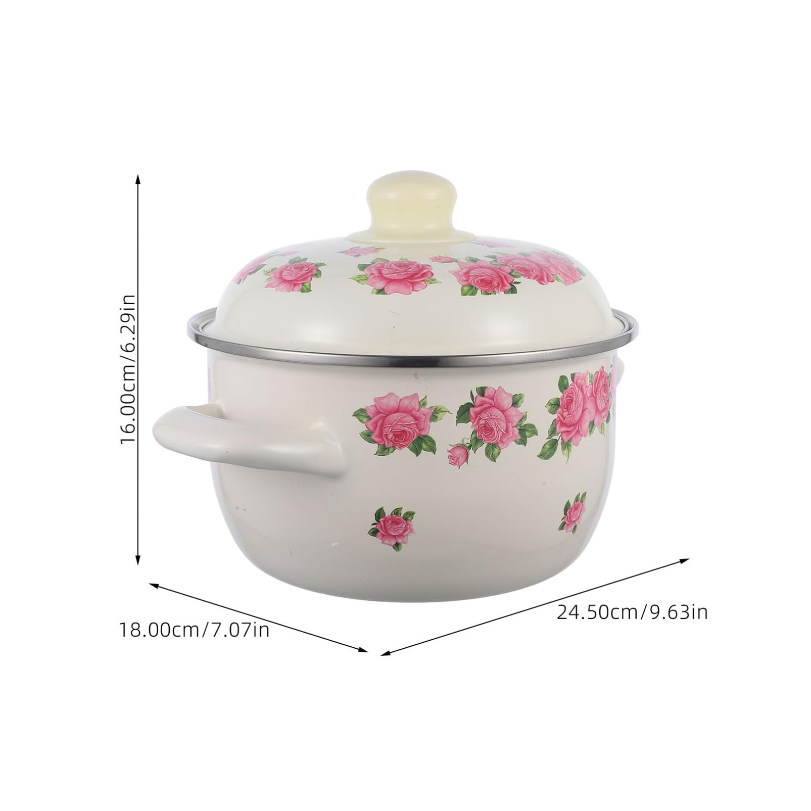 VOSAREA Enamelware Pot, 18cm Enamel Stockpot with Lid Floral Retro Cooking Pot Simmer Pot Deep Enamelware Soup Pot for Home Restaurant 2L