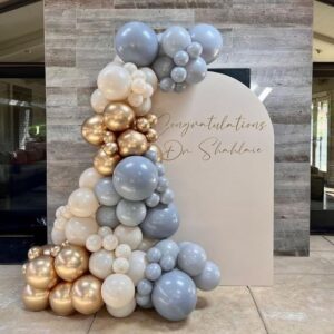 Dusty Blue and Gold Balloons, 60 PCS 12 Inch Sand White Slate Blue Fog Pastel Baby Blue Metallic Gold Balloons for Baby Boy Shower Bridal Shower Birthday Wedding Party Decorations