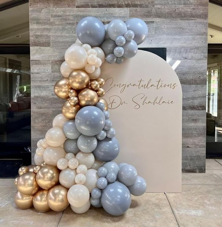 Dusty Blue and Gold Balloons, 60 PCS 12 Inch Sand White Slate Blue Fog Pastel Baby Blue Metallic Gold Balloons for Baby Boy Shower Bridal Shower Birthday Wedding Party Decorations