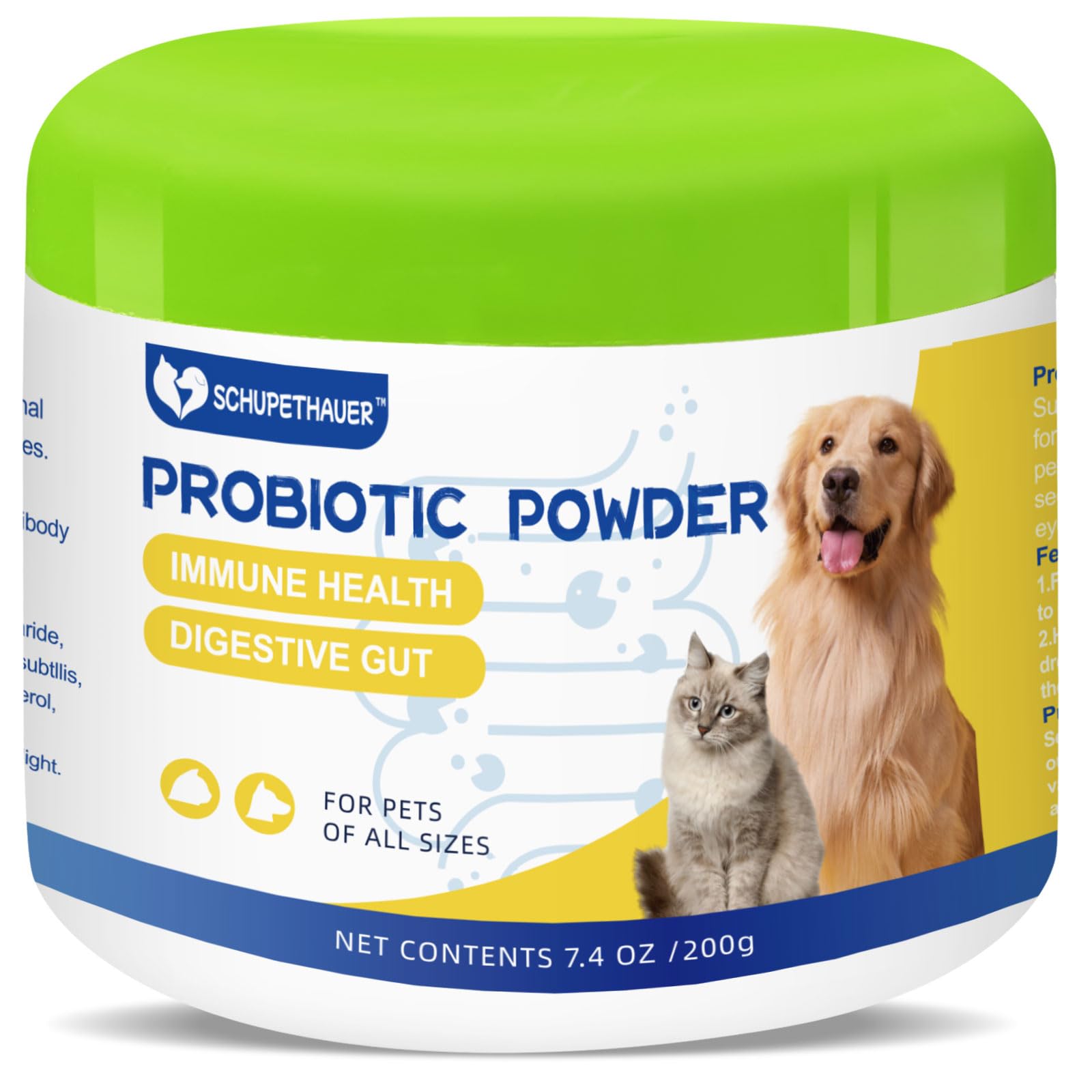 Pet Probiotics Active Peptide Powder Supplement for Dogs & Cats of All Ages with Immunoglobulin,Saccharomyces Boulardii & Bacillus Subtilis – Supports Immune & Digestive Health (200g/7.4 oz)