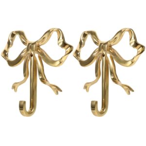 timchess 2pcs 3.75 x 3.94 inches gold bow hooks for wall, brass bow hooks door hanger, decorative towel hooks coat hat hooks, bow wall decor for bathroom kitchen living room