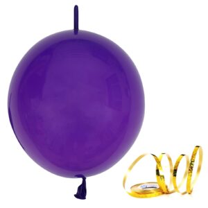 purple balloons 6 inch latex quick linking balloon 70pcs party balloons for graduation bridal baby shower gender reveal birthday party decorations.（a roll of 32 feet gold ribbon）