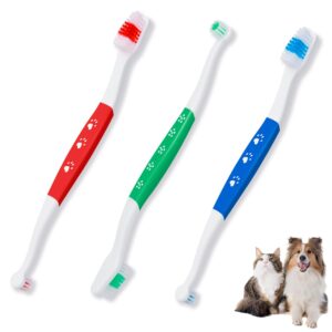 3 pack dog toothbrush for pet small and large breed dogs cats with soft bristles, dual head puppy toothbrushes kit in bulk, non slip individual packing, 360 easy teeth cleaning and dental care