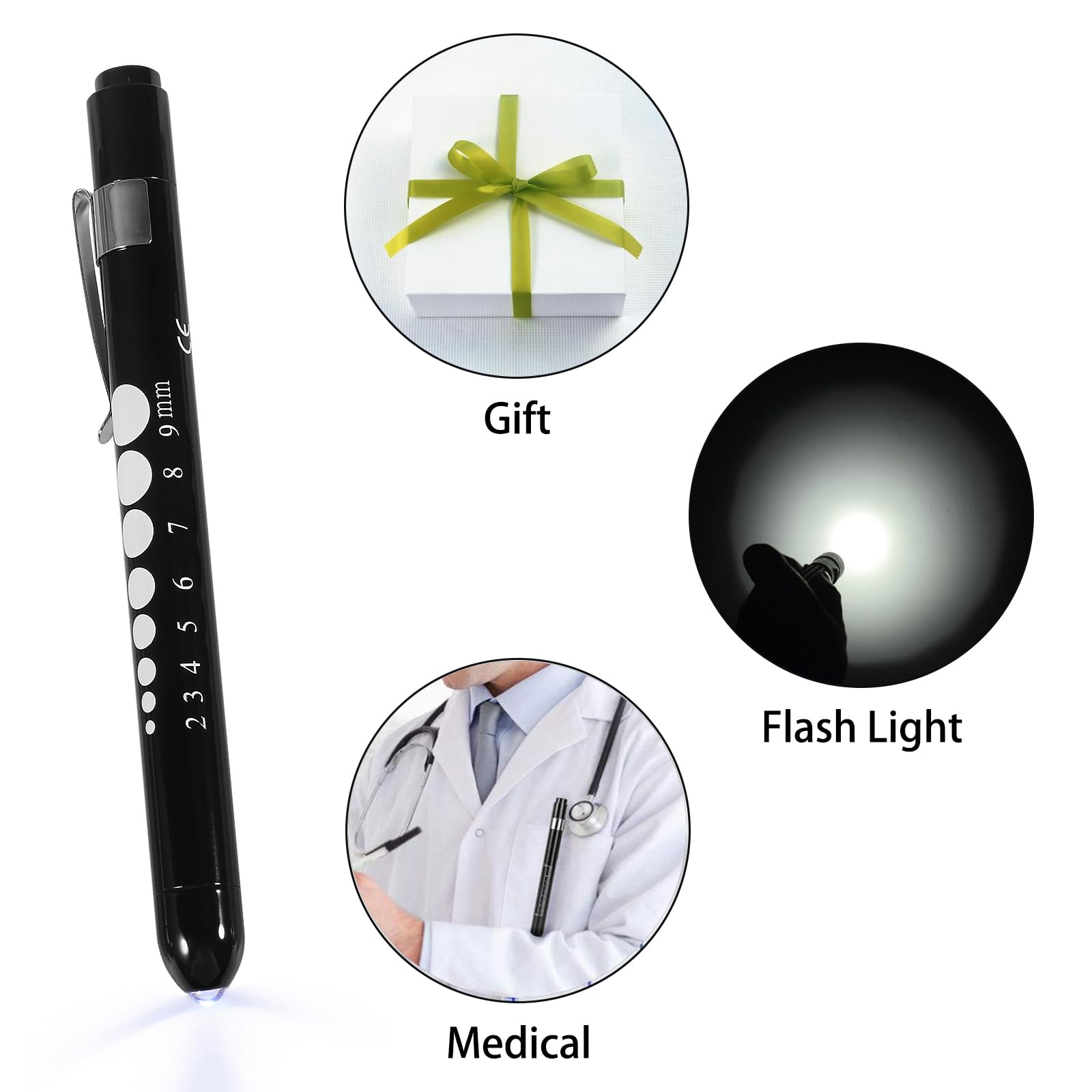 4pcs Pen Light LED Penlight Pen Light with Pupil Gauge LED Reusable Penlight Medical Penlight White Light for Doctors Nursing Student