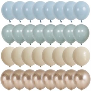 Dusty Blue and Gold Balloons, 60 PCS 12 Inch Sand White Slate Blue Fog Pastel Baby Blue Metallic Gold Balloons for Baby Boy Shower Bridal Shower Birthday Wedding Party Decorations