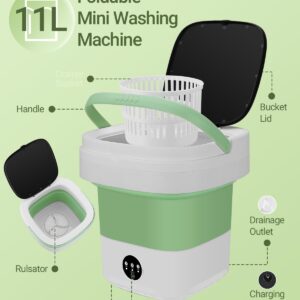 NISHCON Portable Washing Machine, 11L Upgraded Large Capacity Mini Washer with Spin Basket, Small Washing Machine for Apartments, Travel Laundry, Camping, RV, Dorm (Green+White)