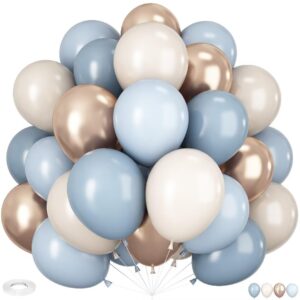 dusty blue and gold balloons, 60 pcs 12 inch sand white slate blue fog pastel baby blue metallic gold balloons for baby boy shower bridal shower birthday wedding party decorations