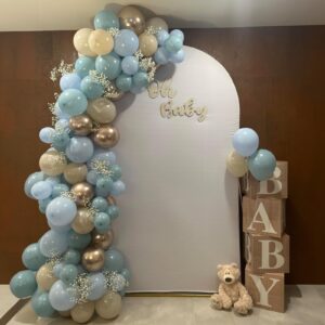 Dusty Blue and Gold Balloons, 60 PCS 12 Inch Sand White Slate Blue Fog Pastel Baby Blue Metallic Gold Balloons for Baby Boy Shower Bridal Shower Birthday Wedding Party Decorations