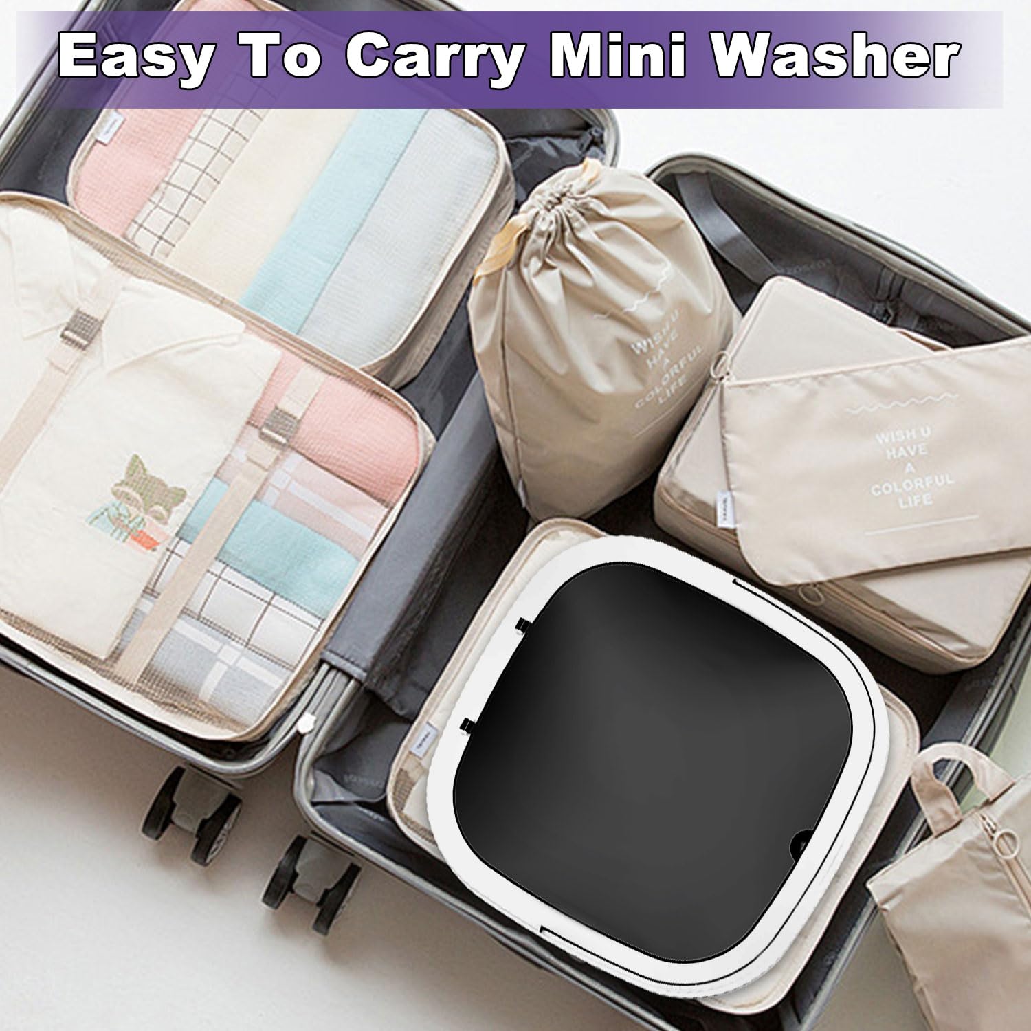 Mini Portable Washing Machine with Spin Dry, 13L Foldable Small Washer，Compact Laundry Lavadora Portatil for Underwear, Baby Clothes, Socks or Small ltems, Dormitory, Apartments, Travel, Purple