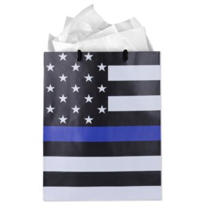 havercamp police gift bag! police party bags make every gift exceptional! durable medium gift bag with tissue paper. no cutting, taping required, thin blue line gifts (blue, black & light gray)