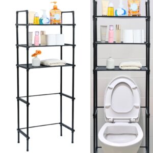 over the toilet storage shelf, 3-tier storage cabinet over toilet, above toilet storage rack,behind toilet shelf,bathroom organizer freestanding toilet shelf space saver for home bathroom (black)