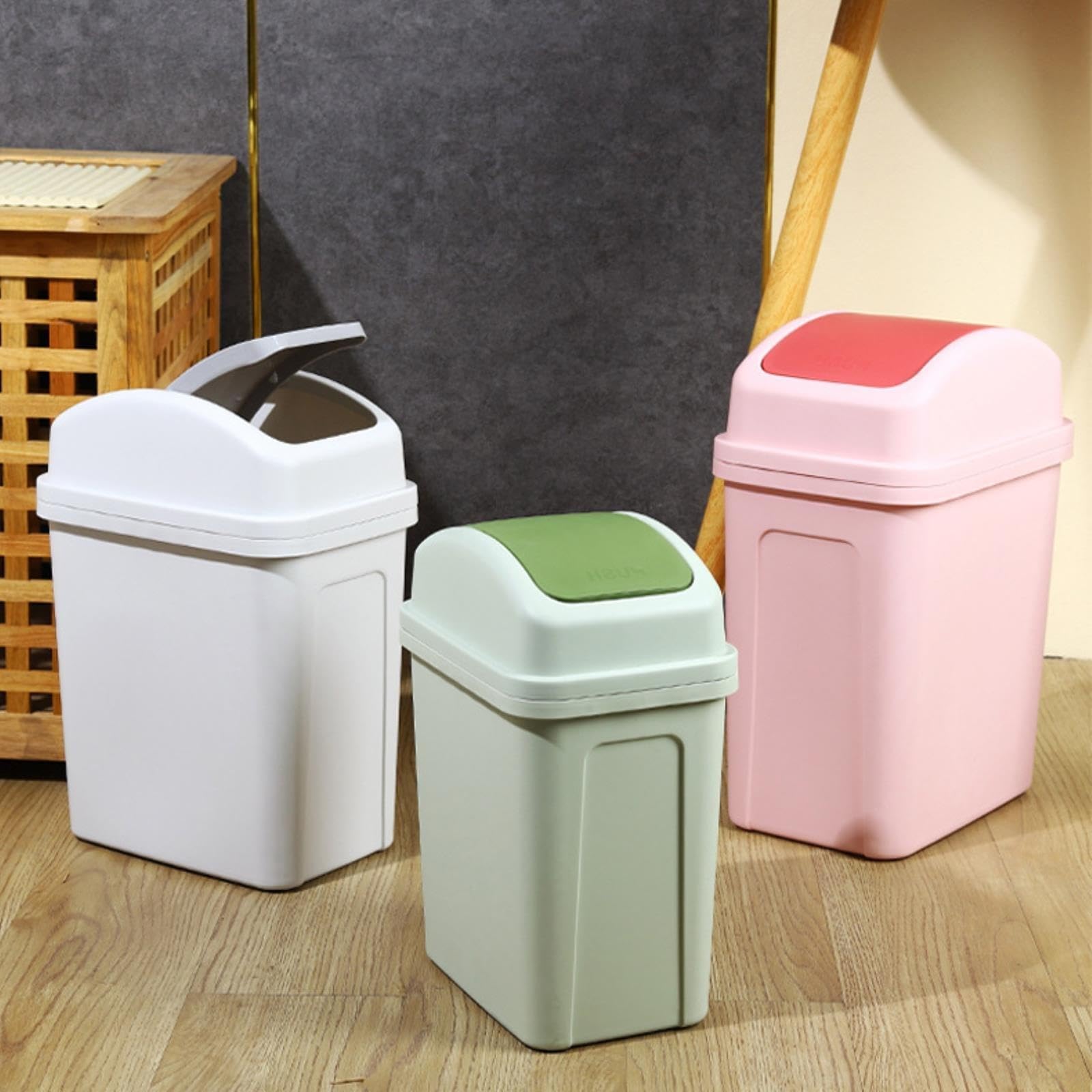 JOYO ​Kitchen Trash Can Plastic Trash Cans with Swing Lid Garbage Can 2024 Upgraded Plastic Swing Top Garbage Bin for Kitchen Office Toilets Indoor Trash Bin with Lid (1, Pink)