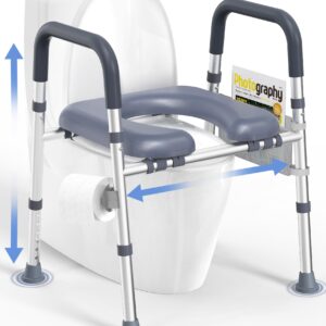 HOMLAND Toilet Seat Risers for Seniors, FSA/HSA Eligible Raised Toilet Seat with Handles & Padded Seat, Adjustable Height & Width, 400lb Handicap Elevated Toilet Seat for Elderly, Fit Any Toilet