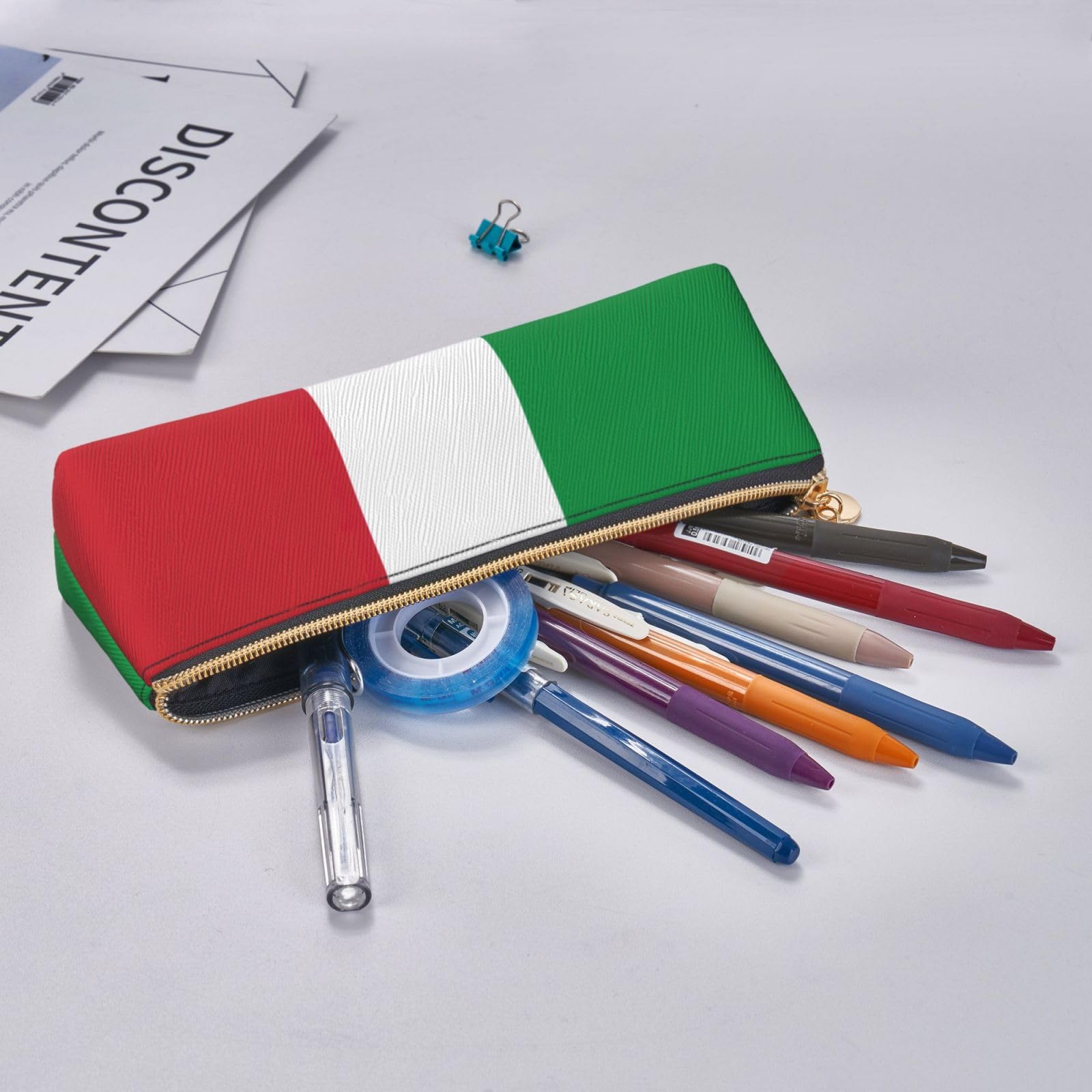 JIPOFD Italian Flag Creative Triangular Leather Pencil Case Is Light And Convenient With Large Storage Capacity