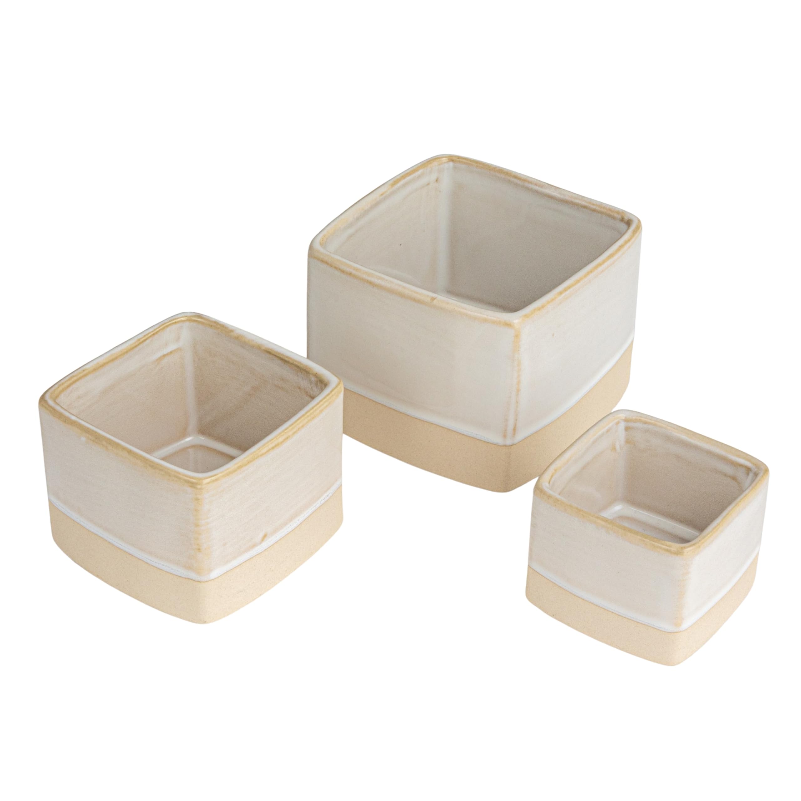 Creative Co-Op Ceramic Nesting Containers, Cream, Set of 3