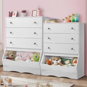 catrimown kids dresser for bedroom, 3 drawers chest, tall kids dresser, toddler dresser for bedroom, cubby storage organizer, toy chest dresser for girls boys, white, large