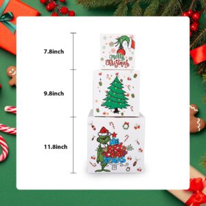 3 Pcs Christmas Nesting Gift Boxes，Christmas Stackable Gift Boxes Set with Lids Christmas Decorative Boxes for New Year Holiday Birthday Party Gift Decor