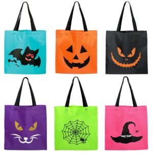 hsmyank 6pcs halloween trick or treat tote bags, halloween party bag for candies, biscuits, cards12.5”x13”