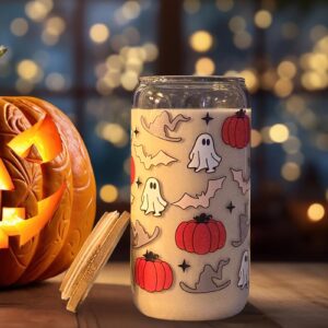 Halloween Cups - Halloween Gifts for Women - 16oz Ghost Bat Pumpkin Coffee Mug - Fall Tumbler with Lid and Straw - Spooky Drinking Glass for Her - Goth Halloween Party Favors