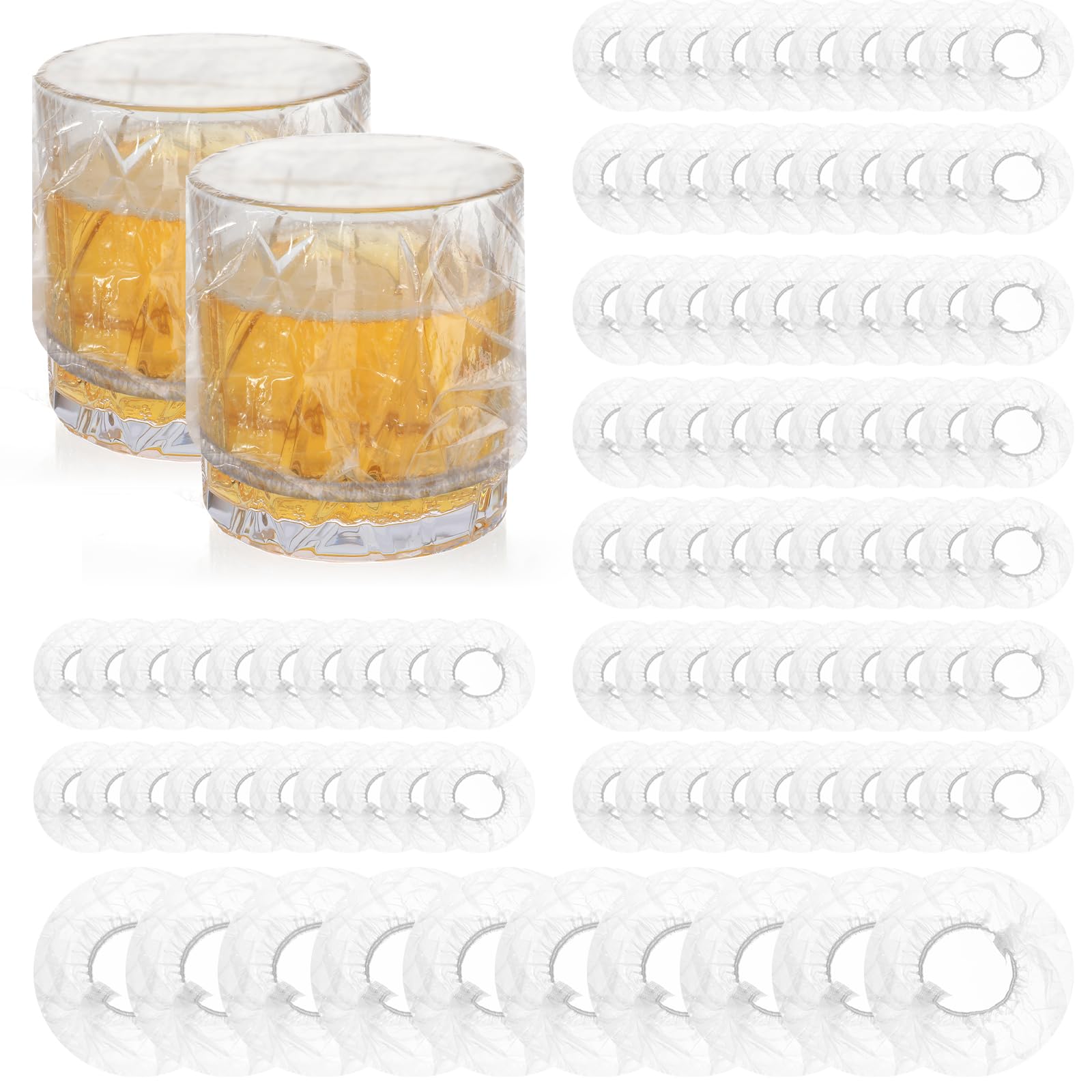 100 Pcs Scrunchie Drink Covers, Bulk Disposable Plastic Covers, Cups Covers for Drinks Protection Covers, Drink Covers for Alcohol Protection for Bar Club Adult Drink Beverage Stretchable (Clear)