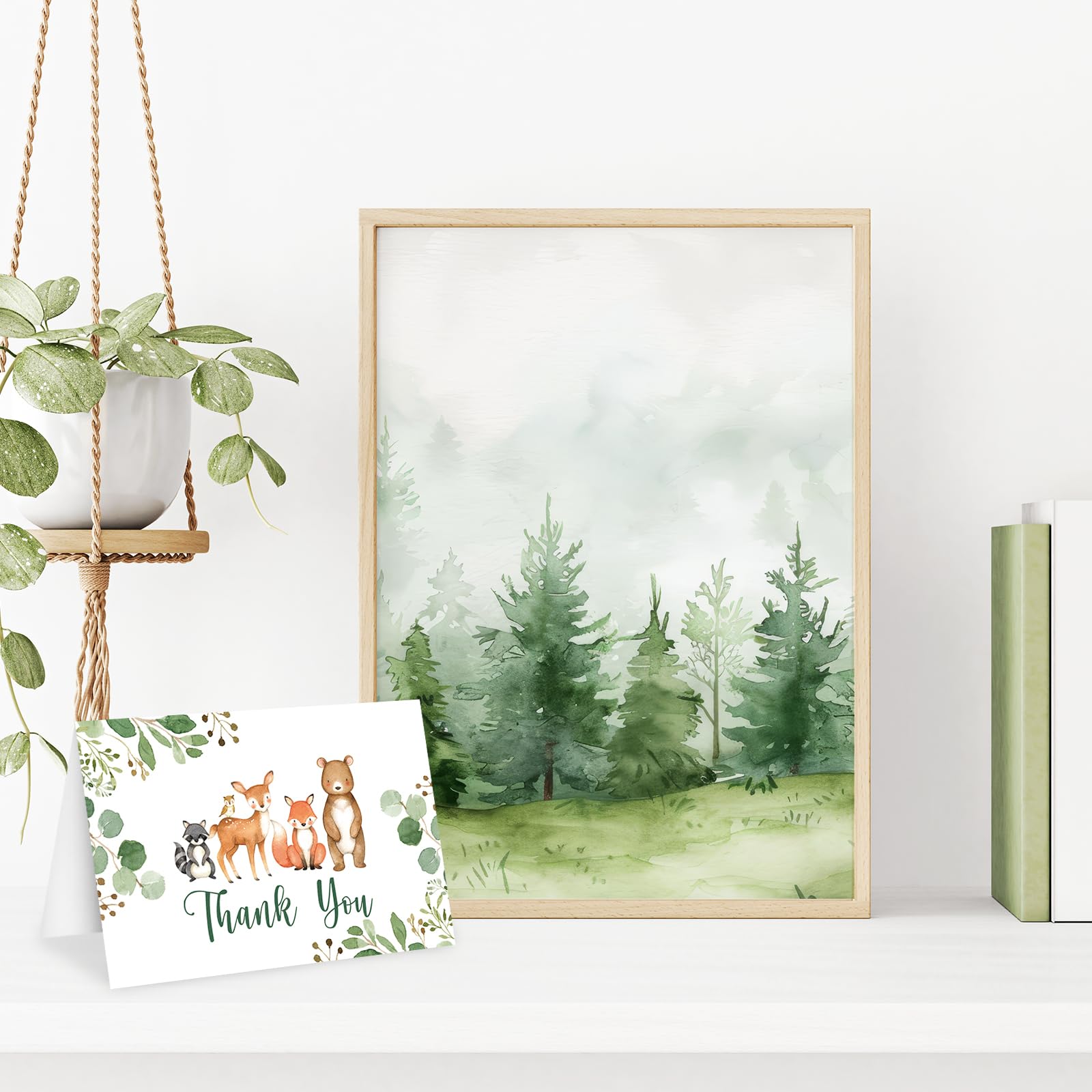 Whaline 50 Pack Woodland Thank You Cards with Envelopes Stickers Forest Animal Greeting Cards Blank Note Cards for Baby Shower Birthday Wedding, 4 x 6 Inch