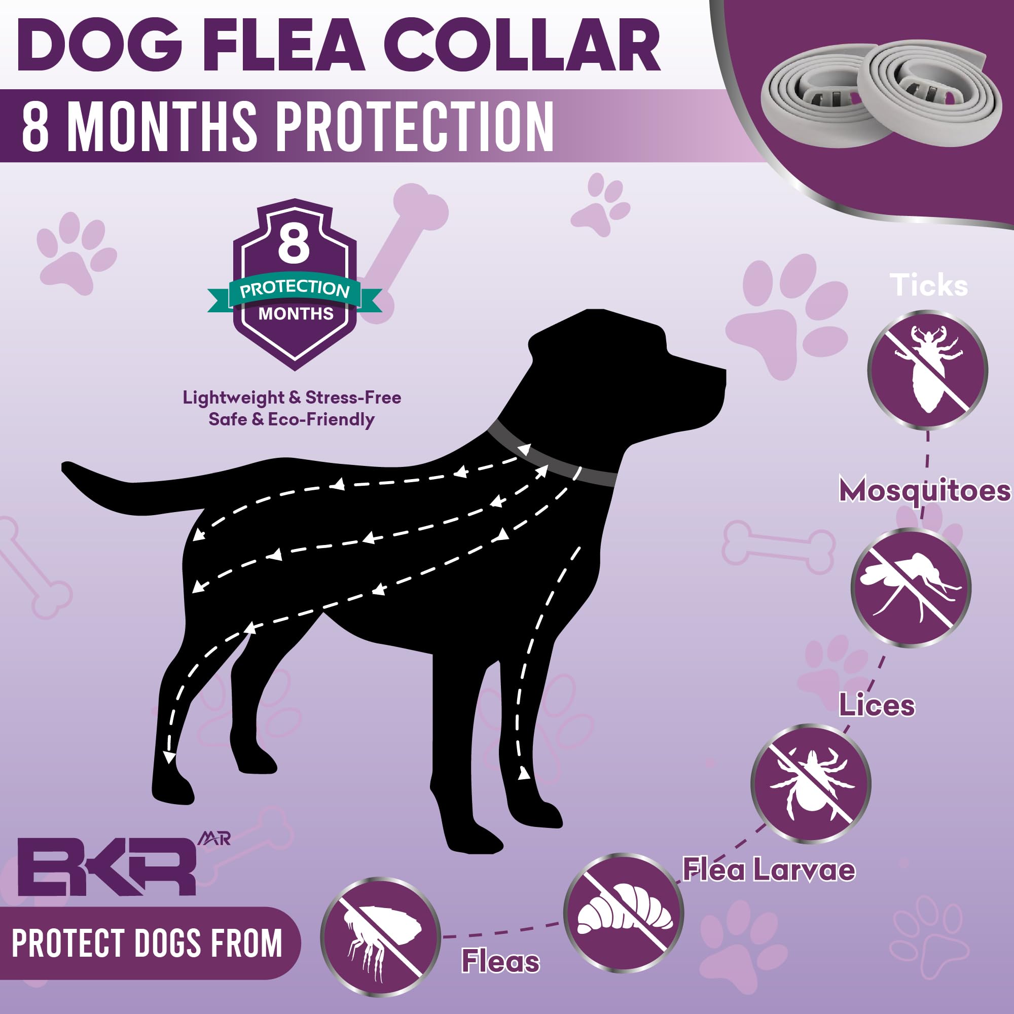 BKRMART Flea and Tick Collar for Dogs, 8 Months Protection Natural Dog Flea Collar and Tick Treatment, One Size Fits All Dogs Flea & Tick Prevention Collar 2 Pack