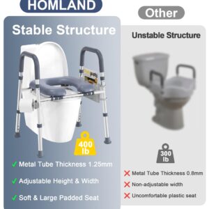 HOMLAND Toilet Seat Risers for Seniors, FSA/HSA Eligible Raised Toilet Seat with Handles & Padded Seat, Adjustable Height & Width, 400lb Handicap Elevated Toilet Seat for Elderly, Fit Any Toilet