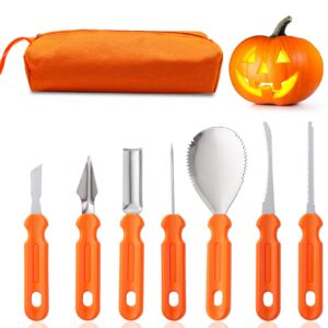 halloween pumpkin carving kit, professional heavy duty carving set, stainless steel pumpkin carving tools for halloween, jack-o-lantern decoration sculpting set for adults and kids(7 pcs)