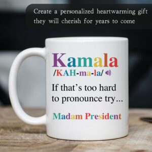 MyCozyCups Kamala Harris Definition 11oz Coffee Mug, Cat Ladies for Kamala 2024 Cup, First Female Madam President Gift for Women Equal Rights Liberal Democrat, Comma La Mug