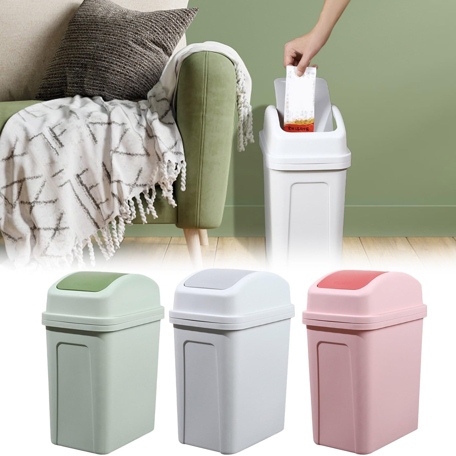 JOYO ​Kitchen Trash Can Plastic Trash Cans with Swing Lid Garbage Can 2024 Upgraded Plastic Swing Top Garbage Bin for Kitchen Office Toilets Indoor Trash Bin with Lid (1, Pink)