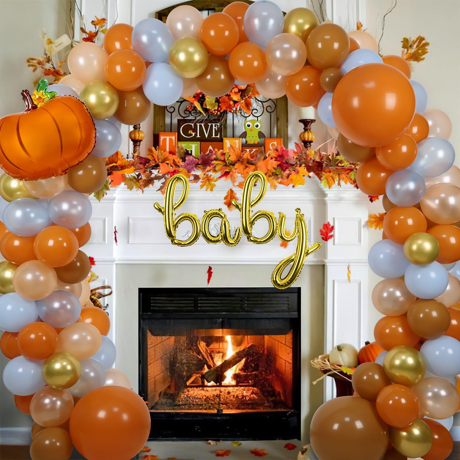 Fall Balloon Arch Garland Kit, 18" 10" Retro Burnt Orange Gold Blue Fall Balloons Decorations for Fall Baby Shower Decorations Autumn Thanksgiving Little Pumpkin Birthday Party Decorations