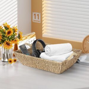 WEAVELYRICS 2-Pack Wicker Baskets with Wooden Handles, Hand-Woven Storage Baskets, Seagrass Wicker Baskets for Organizing, Decorative Baskets, Wicker Storage Baskets for Pantry, Shelves