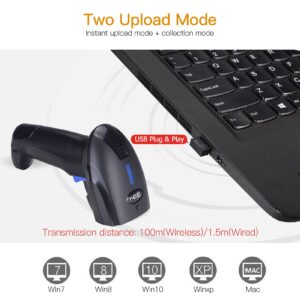 SHUAIGUO 2-in-1 2.4G Wireless Barcode Scanner & USB Wired Barcode Scanner Automatic Handheld 1D Bar Code Scanner Reader with Rechargeable Battery Mini USB Receiver USB Cable for Computer Laptop