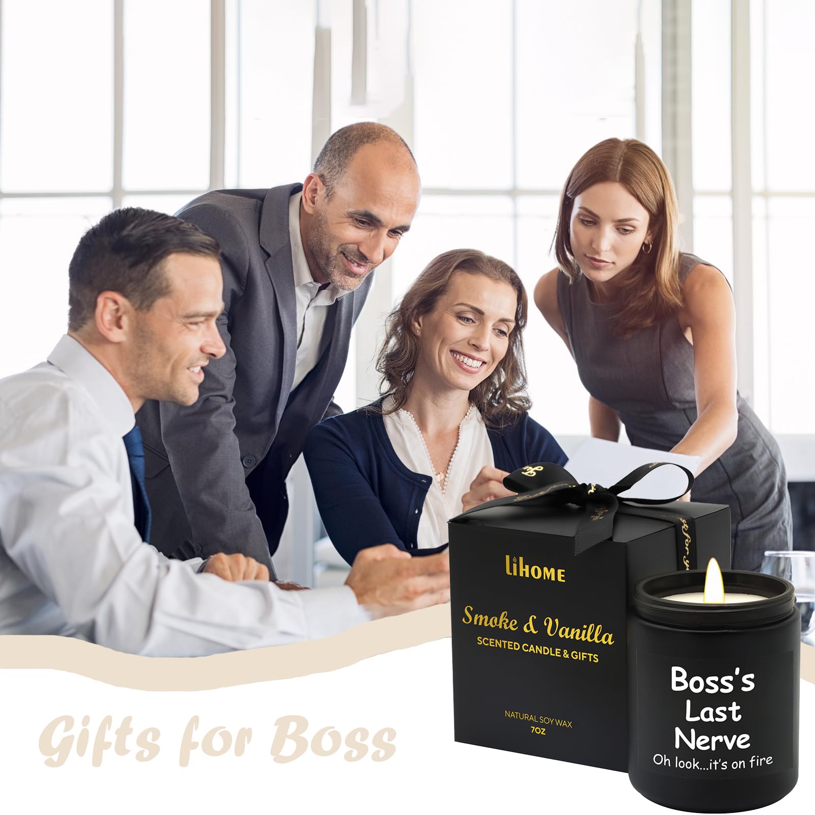 Lihome Boss Gifts for Men - Boss Day Gifts, Natural Soy Wax Smoke Vanilla Candle(7oz)