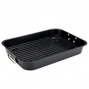 roasting pan with rack and handles-15" heavy duty carbon steel roaster pan for oven - turkey chicken meat & vegetables,toaster oven tray pans with cooling rack,baking sheet with rack dishwasher safe