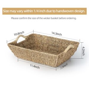 WEAVELYRICS 2-Pack Wicker Baskets with Wooden Handles, Hand-Woven Storage Baskets, Seagrass Wicker Baskets for Organizing, Decorative Baskets, Wicker Storage Baskets for Pantry, Shelves