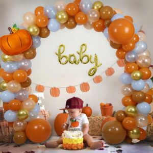 Fall Balloon Arch Garland Kit, 18" 10" Retro Burnt Orange Gold Blue Fall Balloons Decorations for Fall Baby Shower Decorations Autumn Thanksgiving Little Pumpkin Birthday Party Decorations