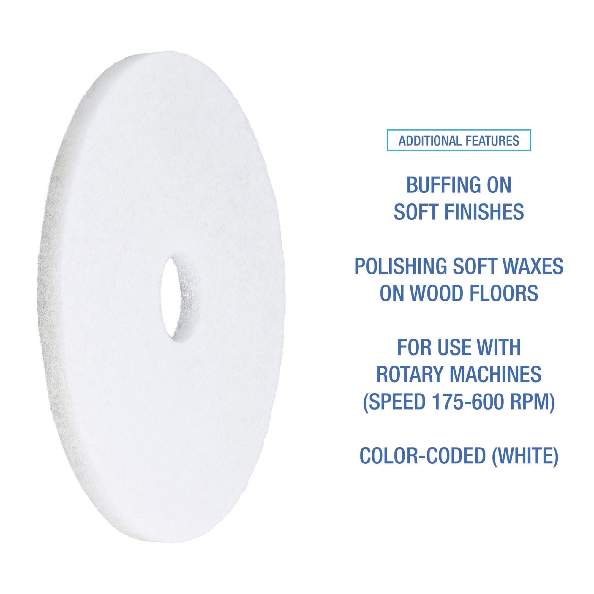 Boardwalk Polishing Floor Pads, 17" Diameter, White, 5/Carton