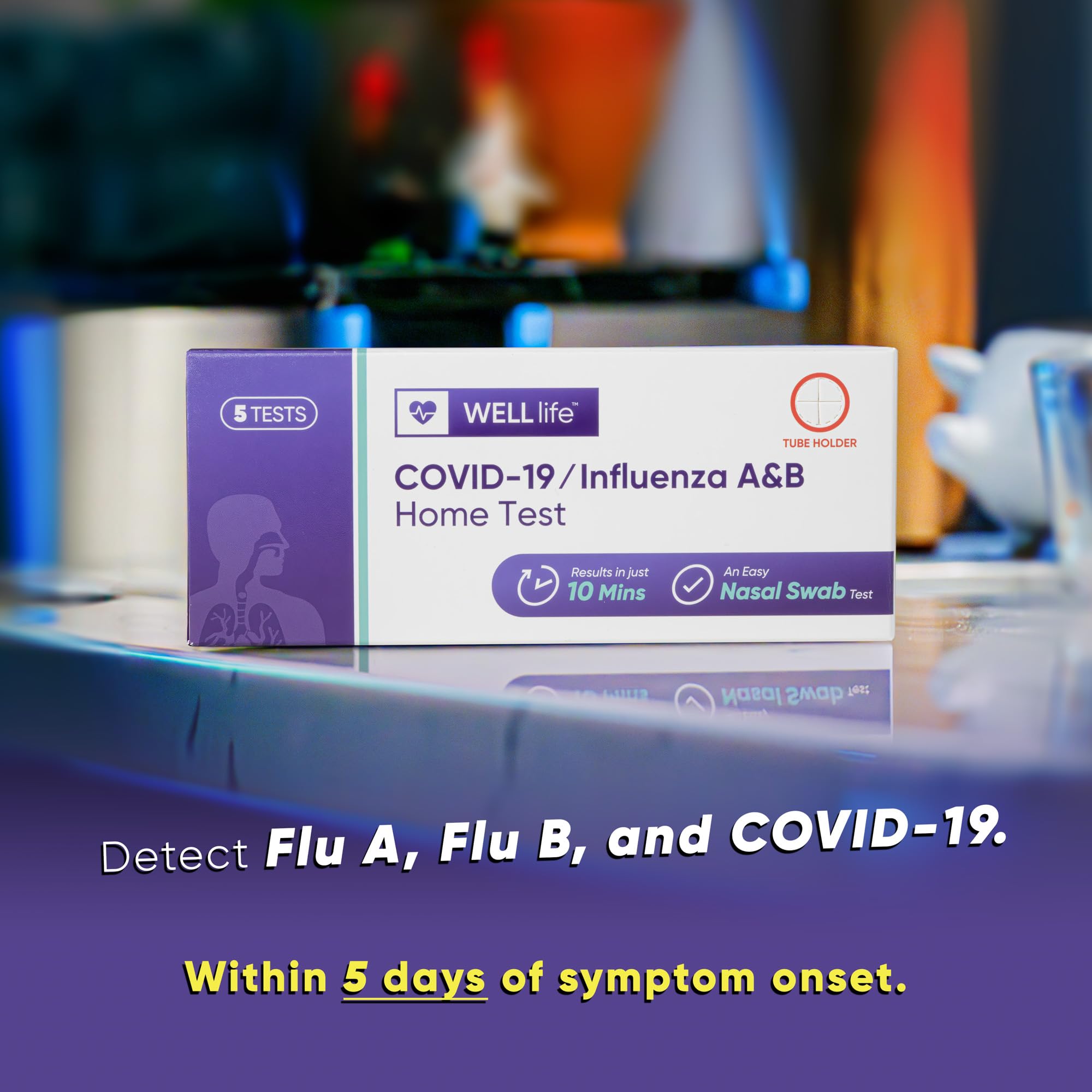 WELLlife COVID-19/Influenza A&B Home Test, Get Results for COVID-19 and Flu A/B in 10 Minutes,at Home Self Test with Non-invasive Nasal Swab, FDA EUA Authorized -[5 Tests]