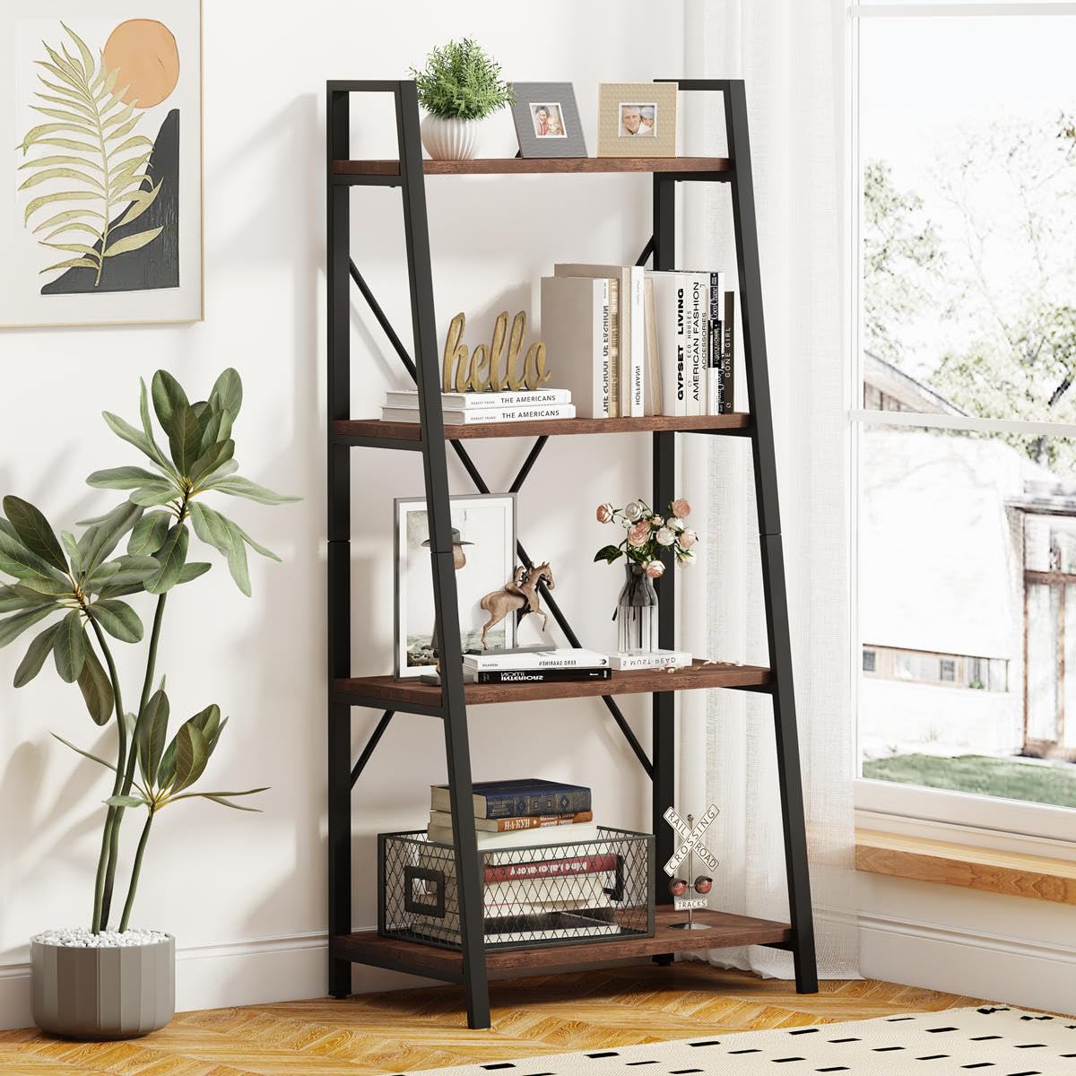 BON AUGURE 4 Tier Bookshelf and Record Stand