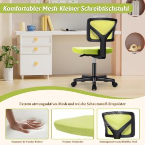 DUMOS Armless Desk Chairs with Wheels Cute Home Office Chair No Arms, Ergonomic Adjustable Swivel Rolling Task Chair, Comfy Mesh Mid Back Computer Work Vanity Chair for Small Spaces, Green