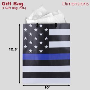 Havercamp Police Gift Bag! Police Party Bags make every gift exceptional! Durable Medium Gift Bag with Tissue Paper. No Cutting, Taping Required, Thin Blue Line Gifts (Blue, Black & Light Gray)