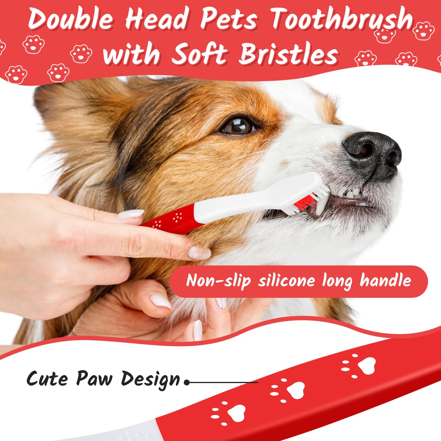 3 Pack Dog Toothbrush for Pet Small and Large Breed Dogs Cats with Soft Bristles, Dual Head Puppy Toothbrushes Kit in Bulk, Non Slip Individual Packing, 360 Easy Teeth Cleaning and Dental Care