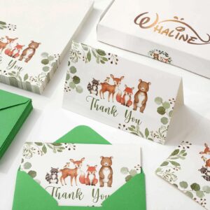 Whaline 50 Pack Woodland Thank You Cards with Envelopes Stickers Forest Animal Greeting Cards Blank Note Cards for Baby Shower Birthday Wedding, 4 x 6 Inch