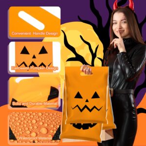 Locmeo 48 Pcs Large Plastic Halloween Pumpkin Gift Bags Bulk 12 x 15'' Halloween Trick or Treat Party Favors Bags with Handle Halloween Jack O Lantern Goodie Treat Bags for Halloween Party Decor