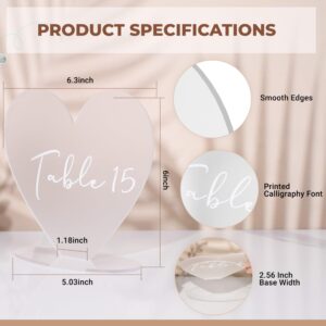 Velti, Heart-shaped acrylic wedding table numbers 1-15, 6.3 x 6 inch, Table signs for wedding, Frosted acrylic wedding table numbers, Table numbers for wedding reception.