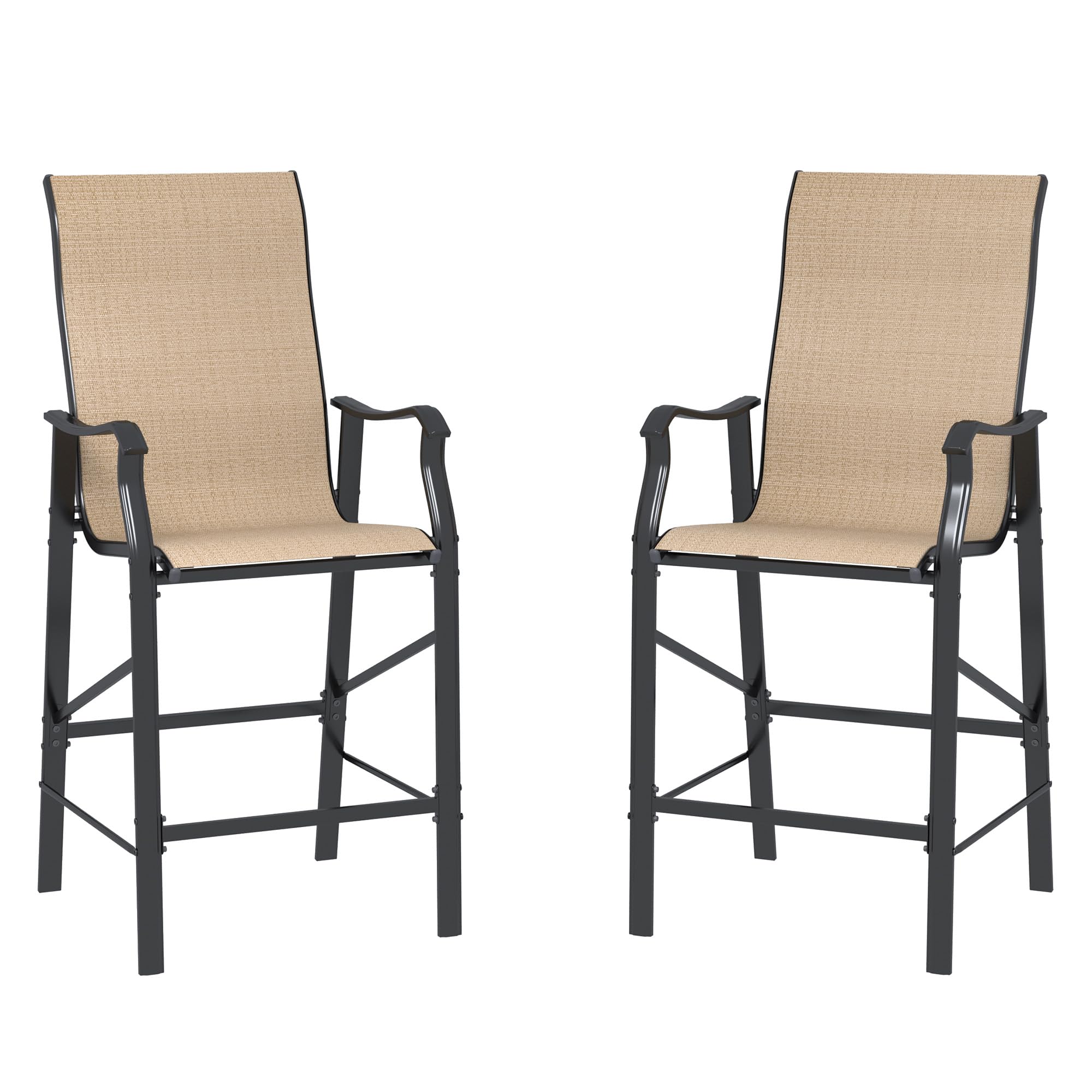 UDPATIO Patio Chairs Bar Stools Set of 2,Outdoor Bar Height Chairs with High Back and Armrest,Metal Frame and Breathable Textilene Material for Balcony,Pool,Backyard(Brwon)