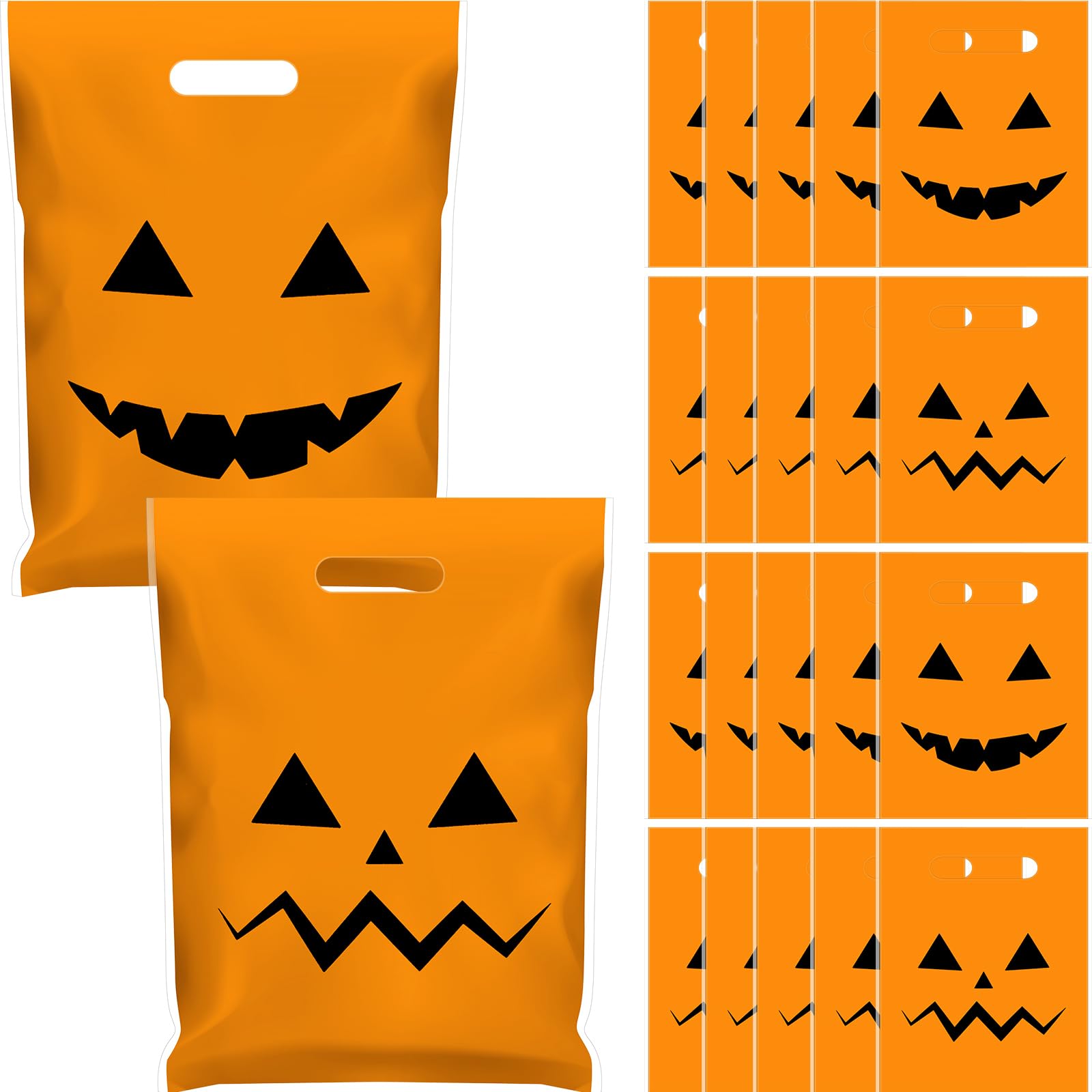 Locmeo 48 Pcs Large Plastic Halloween Pumpkin Gift Bags Bulk 12 x 15'' Halloween Trick or Treat Party Favors Bags with Handle Halloween Jack O Lantern Goodie Treat Bags for Halloween Party Decor