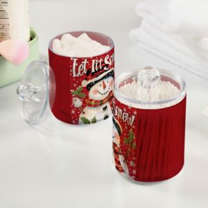 foixnub Christmas Red Snowman 2 Pcs Bathroom Organizer Snowflake Qtip Holder Organizer Dispenser Storage Canister Plastic Apothecary Jars Vanity Organizers for Cotton Swab Ball Pads Floss